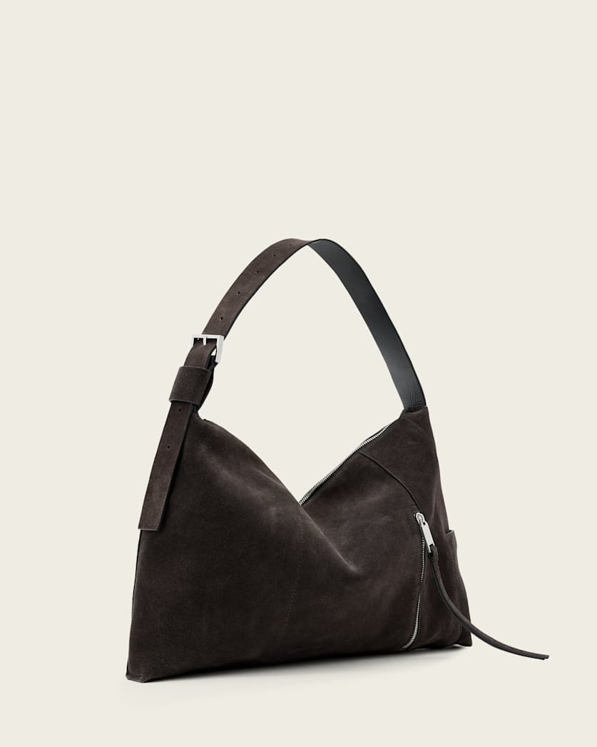 Alba Suede Shoulder Bag Bitter Brown | ALLSAINTS